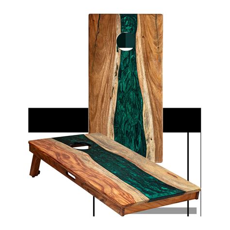 The River Epoxy Resin With Live Edge Acacia Pathfinder Art Cornhole
