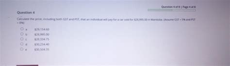 Solved Calculate The Price Including Both GST And PST That Chegg Com