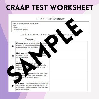 CRAAP Test Worksheet By Books With Brynn TPT