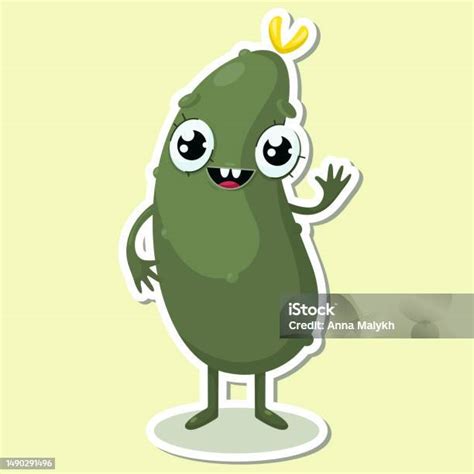 Vector Illustration Of Cucumber Character Sticker With Cute Expression Cucumber Isolated Cartoon