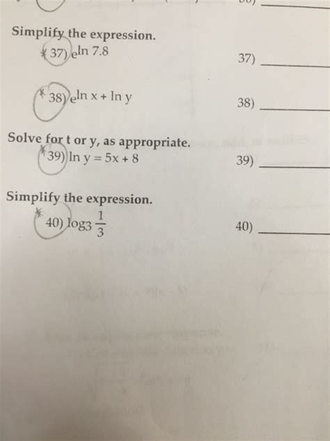 Solved Simplify The Expression E Ln 7 8 E Ln X Ln Y Solve