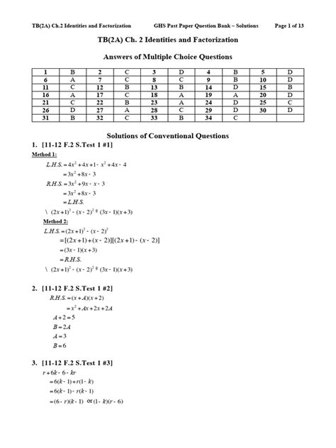 11 16 2a Ch2 Identities Factorization Ans Pdf Algebra 11 16 2a Ch2 Identities Factorization Ans Pdf Algebra