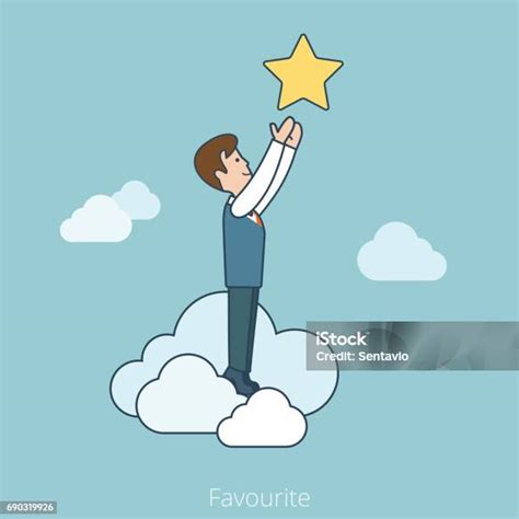 손 스타 벡터 일러스트 레이 션에 도달 하는 구름에 선형 평면 사업가 좋아하는 비즈니스 개념입니다 기업 재무와 산업에 대한 스톡