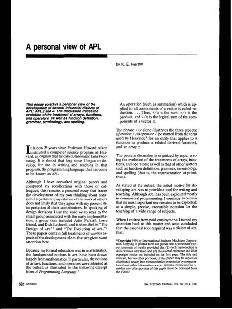 Iverson Personal View Of Apl Pdf Apl Programming Language