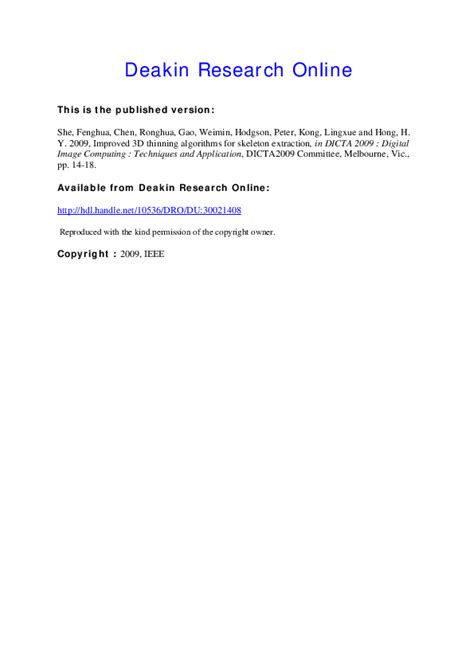 Pdf Improved 3d Thinning Algorithms For Skeleton Extraction