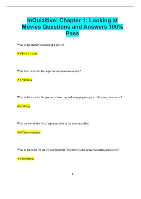 Inquizitive Chapter 1 Looking At Movies Questions And Answers 100 Pass Inquzitive Chapter