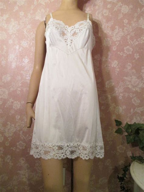 Vintage White Full Slip Lacy 70s Dress Slip Xs Small Mini Full Slip