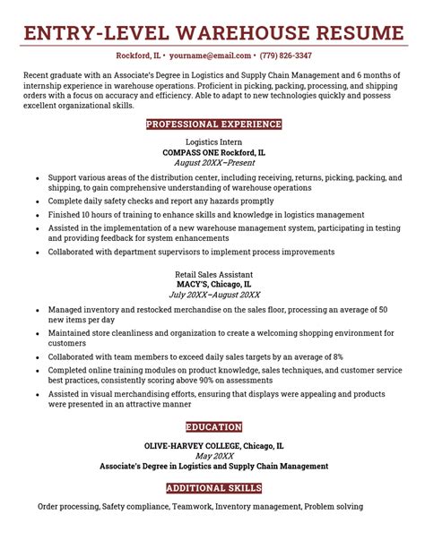 8 Free Warehouse Resume Examples And Writing Tips