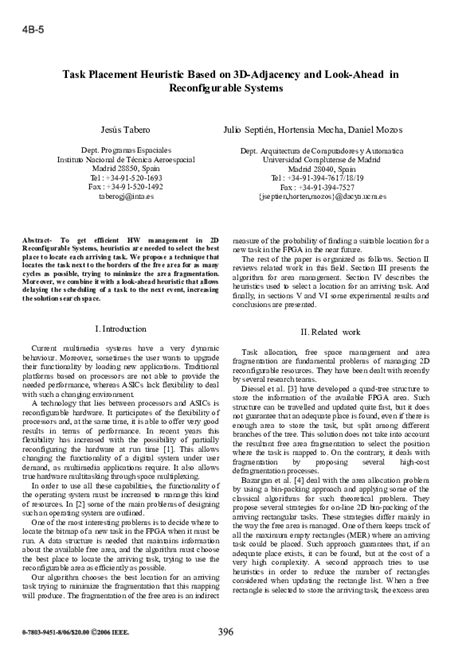 Pdf Task Placement Heuristic Based On 3d Adjacency And Look Ahead In Reconfigurable Systems