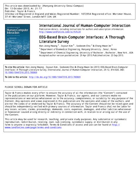 pdf eeg based brain computer interfaces a thorough literature survey