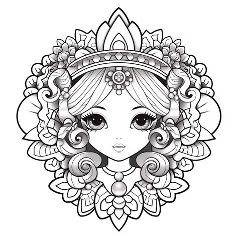 Adorable Chibi Character Mandala Coloring Page