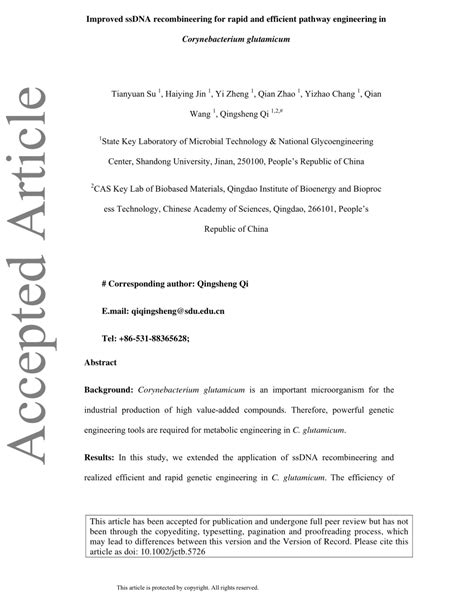 Pdf Improved Ssdna Recombineering For Rapid And Efficient Pathway