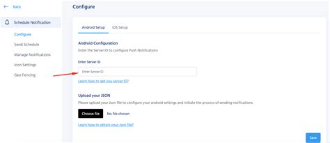 step 9 paste the sender id in the push notifications section