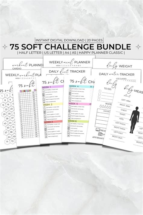 75 Soft Challenge Bundle Printable 75 Soft Tracker Health Fitness Tracker 75 Soft Multicolor
