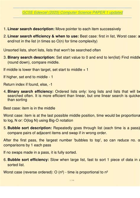 Gcse Edexcel 2025 Computer Science Paper 1 Updated Questions And