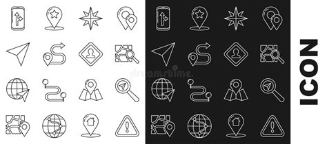 Set Line Exclamation Mark In Triangle Search Location Folded Map With