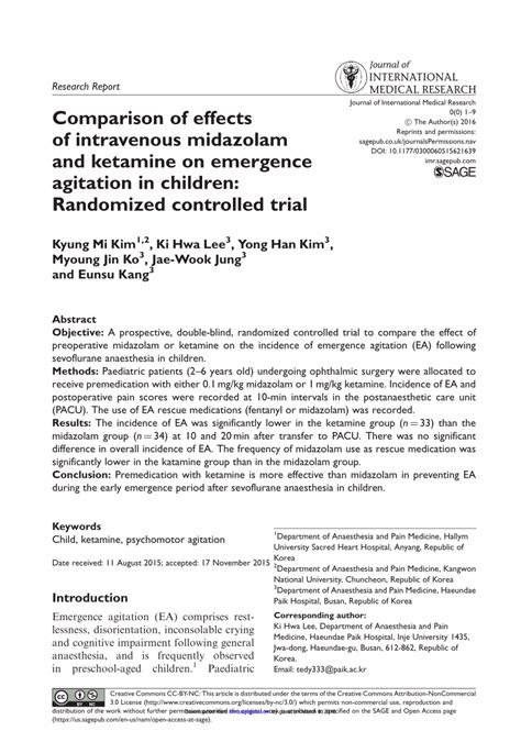 Pdf Comparison Of Effects Of Intravenous Midazolam And Ketamine On