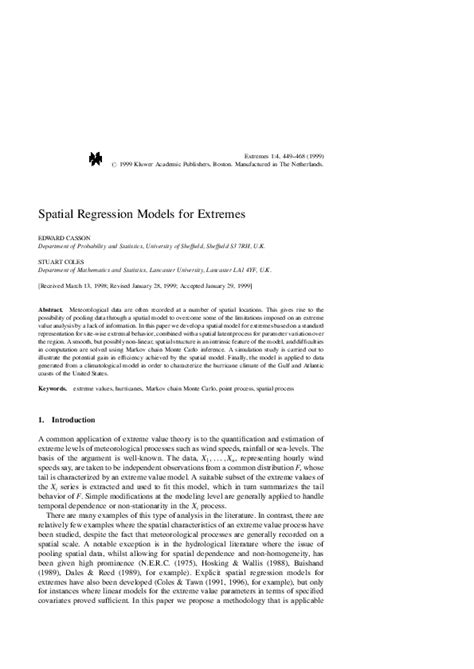Pdf Spatial Regression Models For Extremes