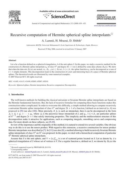 Pdf Recursive Computation Of Hermite Spherical Spline Interpolants Dokumentips
