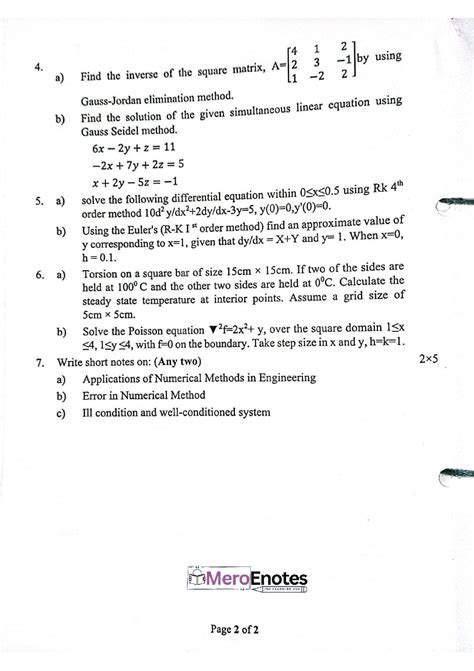 Pu Be Computer Numerical Methods Question Paper 4th Sem Mero Enotes