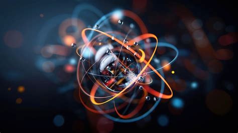 Dynamic Representation Of An Atom With Neon Orange And Blue Electron