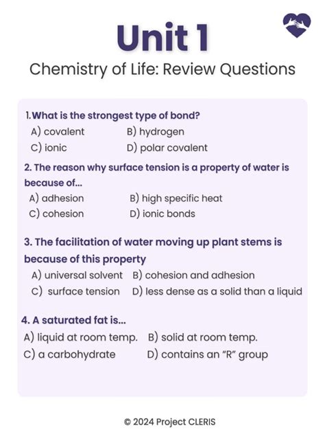 Ap Biology Unit 1 Practice Questions Chemistry Of Life Pdf