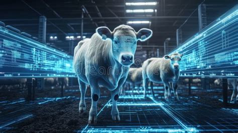 Smart Farm With Biometric Sensors For Cows And Sheep Showcasing Glowing