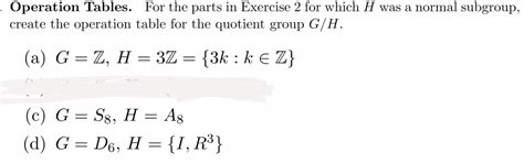 Solved Operation Tables For The Parts In Exercise 2 For
