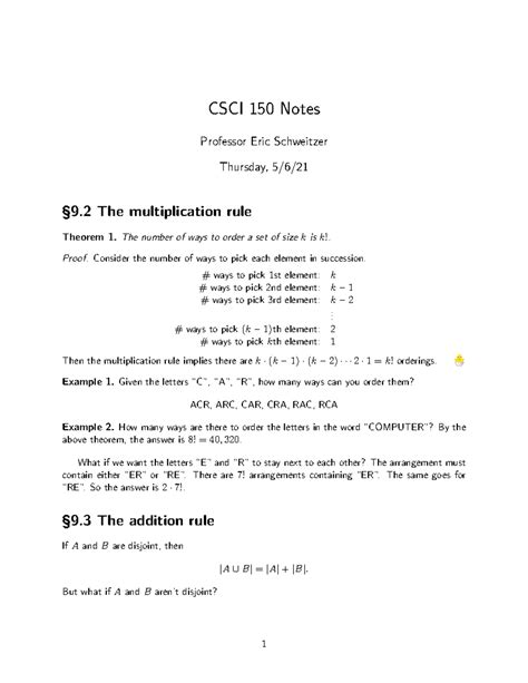 Csci 150 Notes 5 06 Csci 150 Notes Professor Eric Schweitzer Thursday 56 §9 The