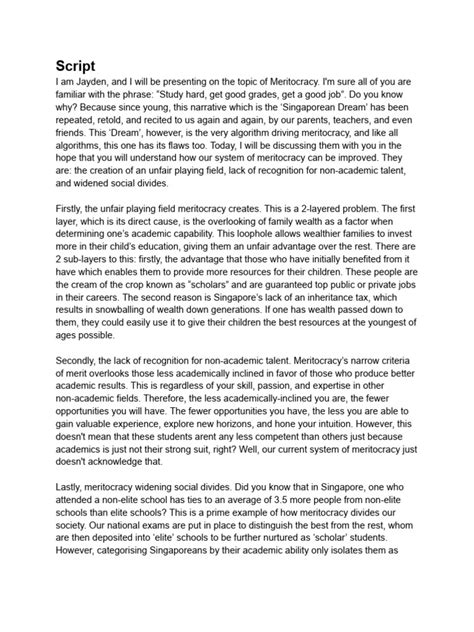 Scirpt For Webinar Pdf Meritocracy Social Psychology