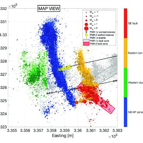 Map View Of Pnr Microseismic Event Locations Sized By Magnitude And Download Scientific
