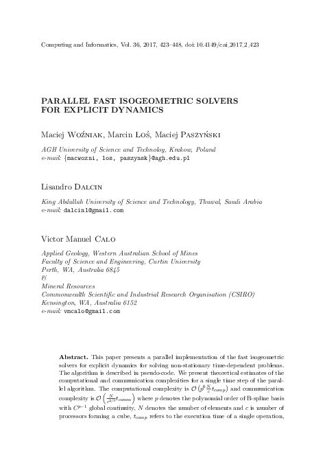 Parallel Fast Isogeometric Solvers For Explicit Dynamics Computing And Informatics