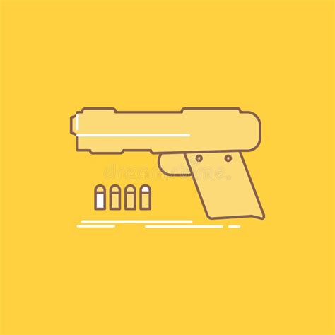 Gun Handgun Pistol Shooter Weapon Flat Line Filled Icon Beautiful Logo Button Over Yellow
