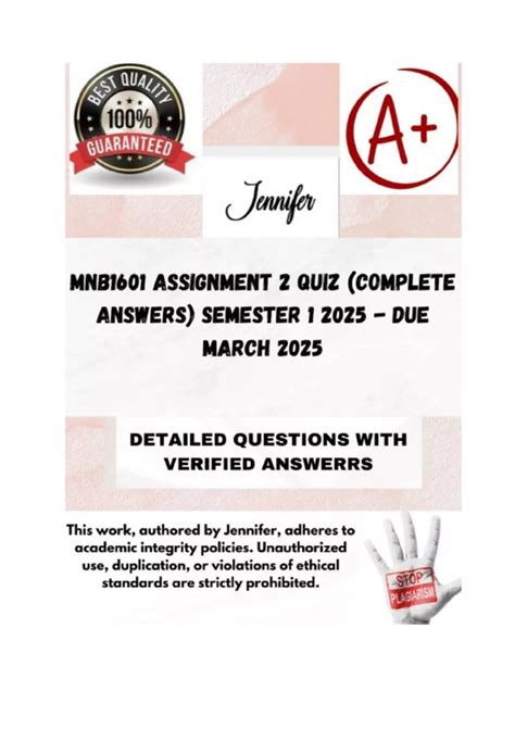 Mnb1601 Assignment 2 Quiz Complete Answers Semester 1 2025 Due