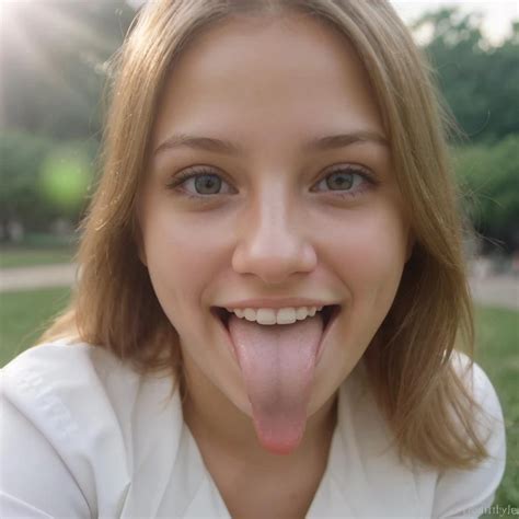 長い舌が口から突き出ているアラフェッド女性 Seaart Ai