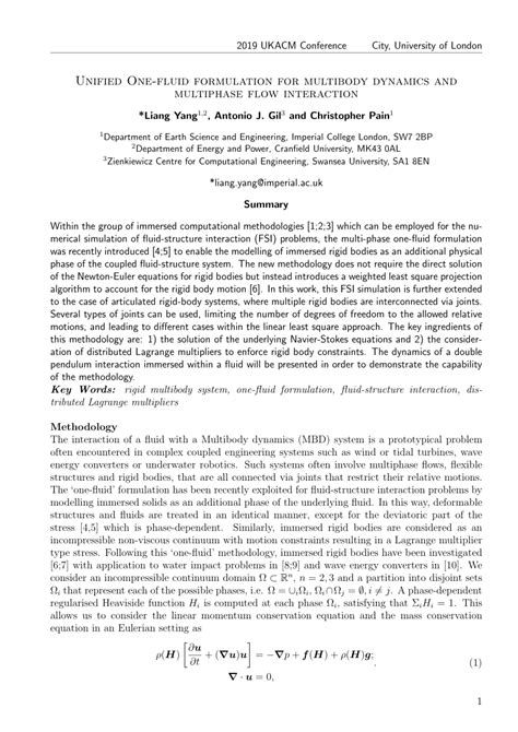 Pdf Unified One Fluid Formulation For Multibody Dynamics And