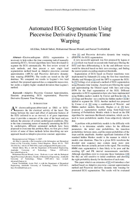 Pdf Automated Ecg Segmentation Using Piecewise Derivative Dynamic Time Warping