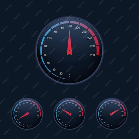Premium Vector Realistic Detailed 3d Round Speedometer Group On A Dark Control Speed Auto On