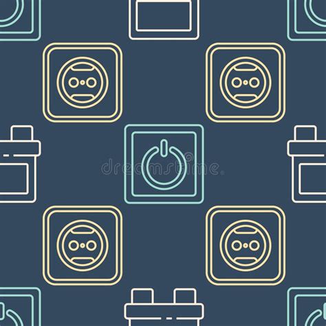 Set Line Fuse Electrical Outlet And Electric Light Switch On Seamless Pattern Vector Stock