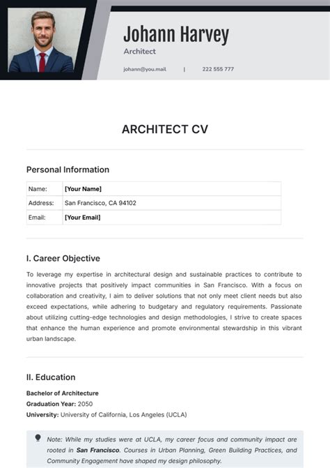 Free Architect Cv Template To Edit Online