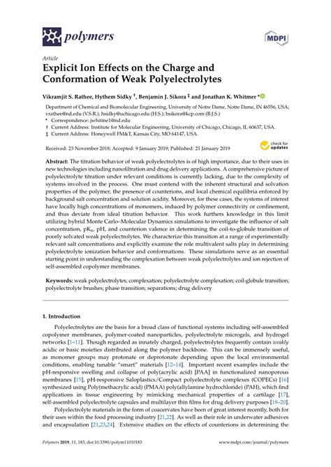 Pdf Explicit Ion Effects On The Charge And Conformation Of Weak