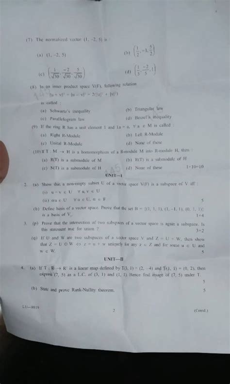 5 unit ii 4 a if t r→r′ is a linear map defined by t 3 1 2 −4 and t