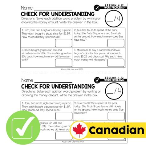 Lucky To Learn Math Canadian Money Two Step Addition Money Word