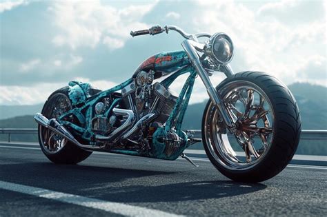 A Custom Chopper With An Oversized Engine And Uniq Premium Ai