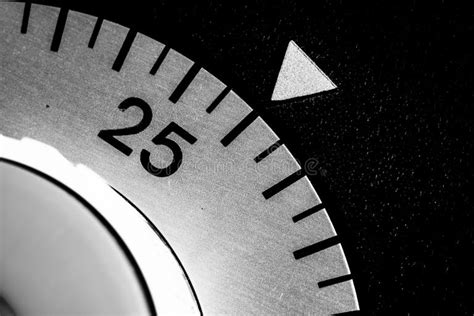 Monochrome Close Up Of An Old Analog Laboratory Timer Set To 26 Stock