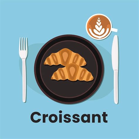 아침 식사로 크루아상과 커피 한 잔 프리미엄 벡터