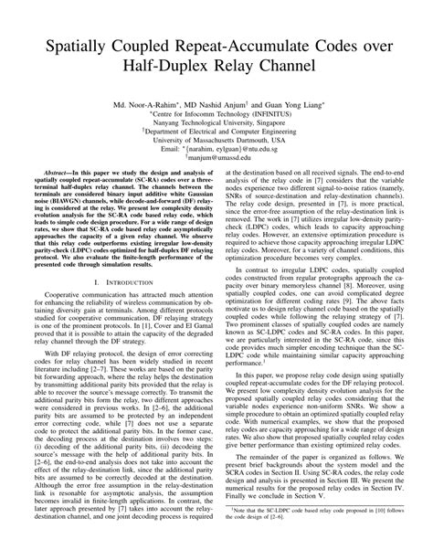 Pdf Spatially Coupled Repeat Accumulate Codes Over Half Duplex Relay