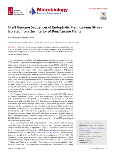 Pdf Draft Genome Sequences Of Endophytic Pseudomonas Strains Isolated From The Interior Of