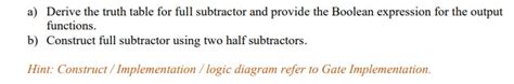 Solved A Derive The Truth Table For Full Subtractor And Chegg