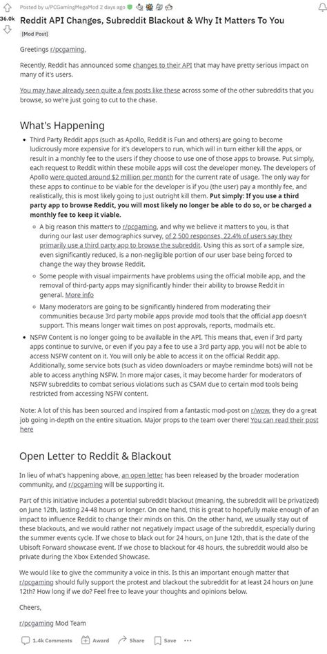 Eddit API Changes Subreddit Blackout Why It Matters To You R Pcgaming Reddit API